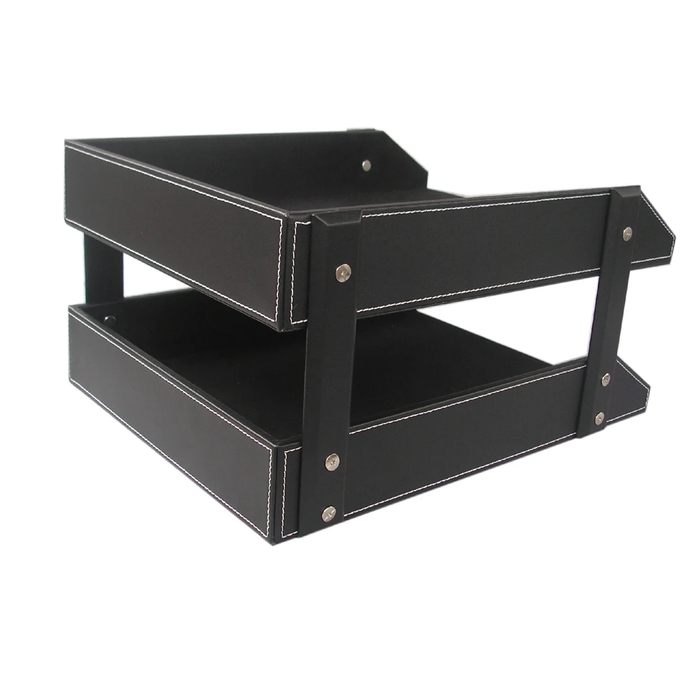 Double Layers Office Stationery Desktop Organizer Leather Document File ...