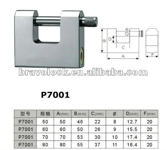 80mm Sobo Type Block Lock Solid Brass Rectangular Padlock Chrome ...