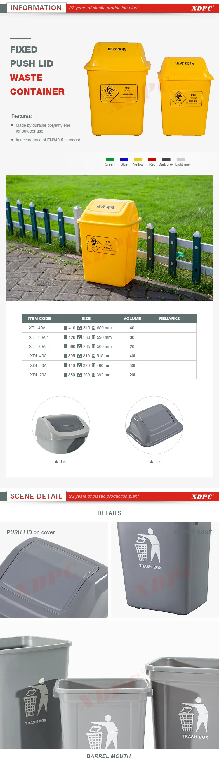 Custom Design Coloured 20l Medical Dustbins Trash Cans for Hospitals ...