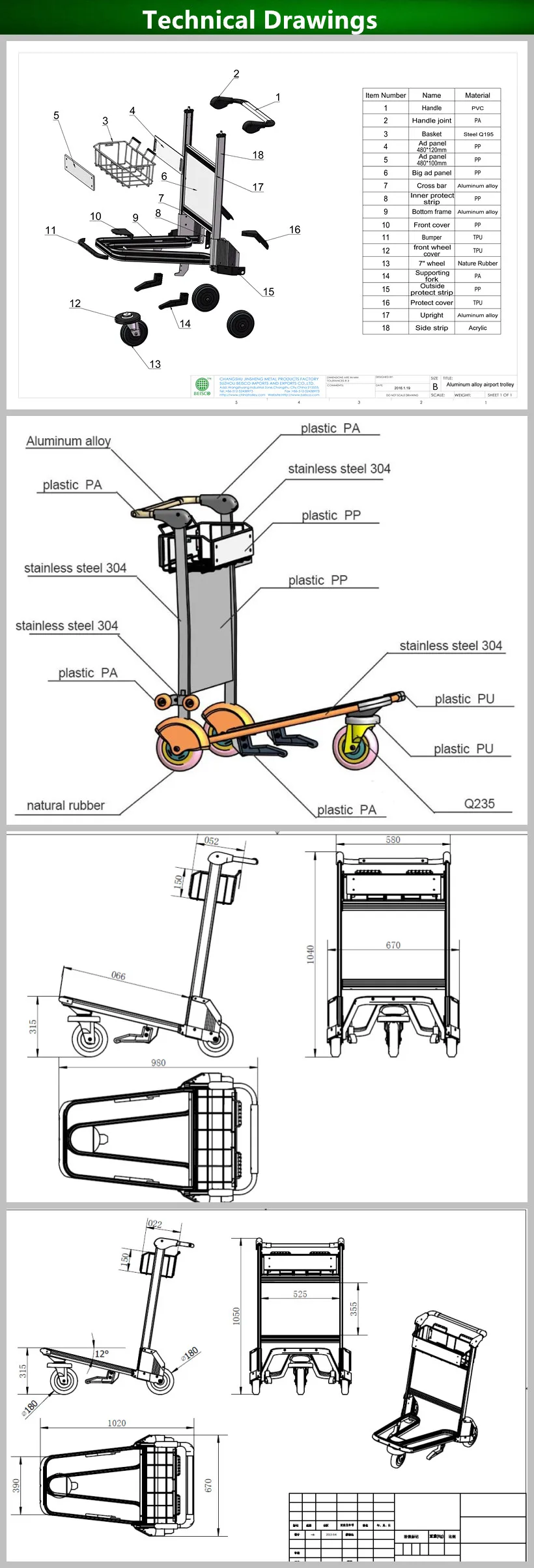 Pvc Hand Holder Brake Airport Luggage Trolley With Auto Brake,Chrome ...