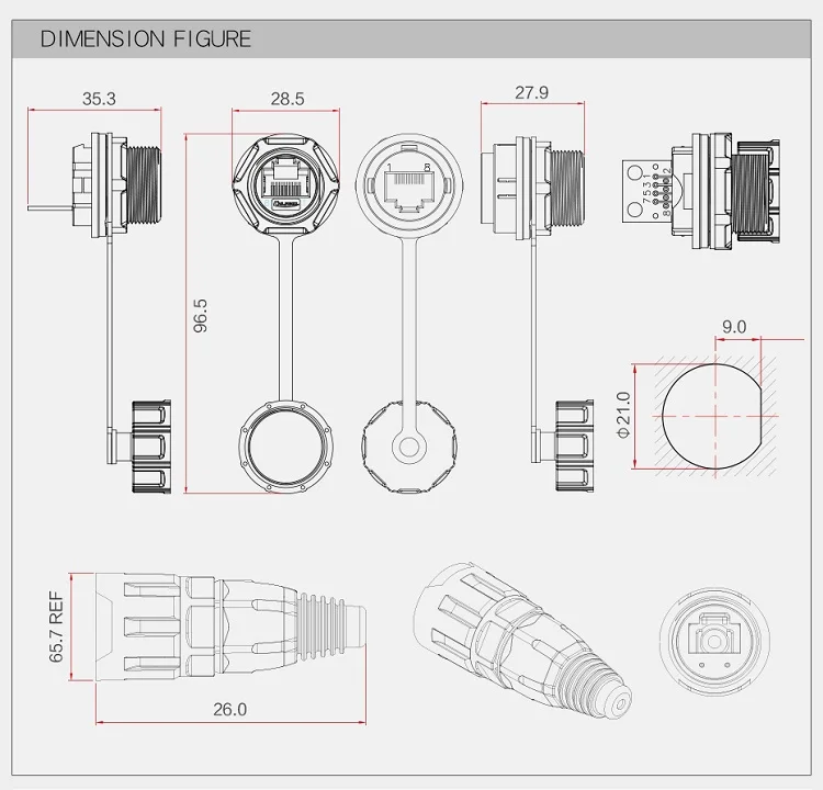 Shenzhen Factory 8 Pin Waterproof Ethernet Bulkhead Dc Plug And Socket ...