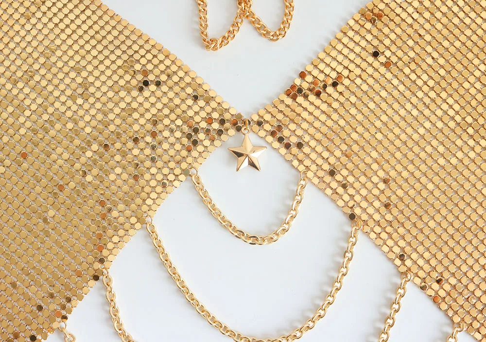 Handmade Unisex Mesh Body Chain Bra with Rhinestone Jewelry