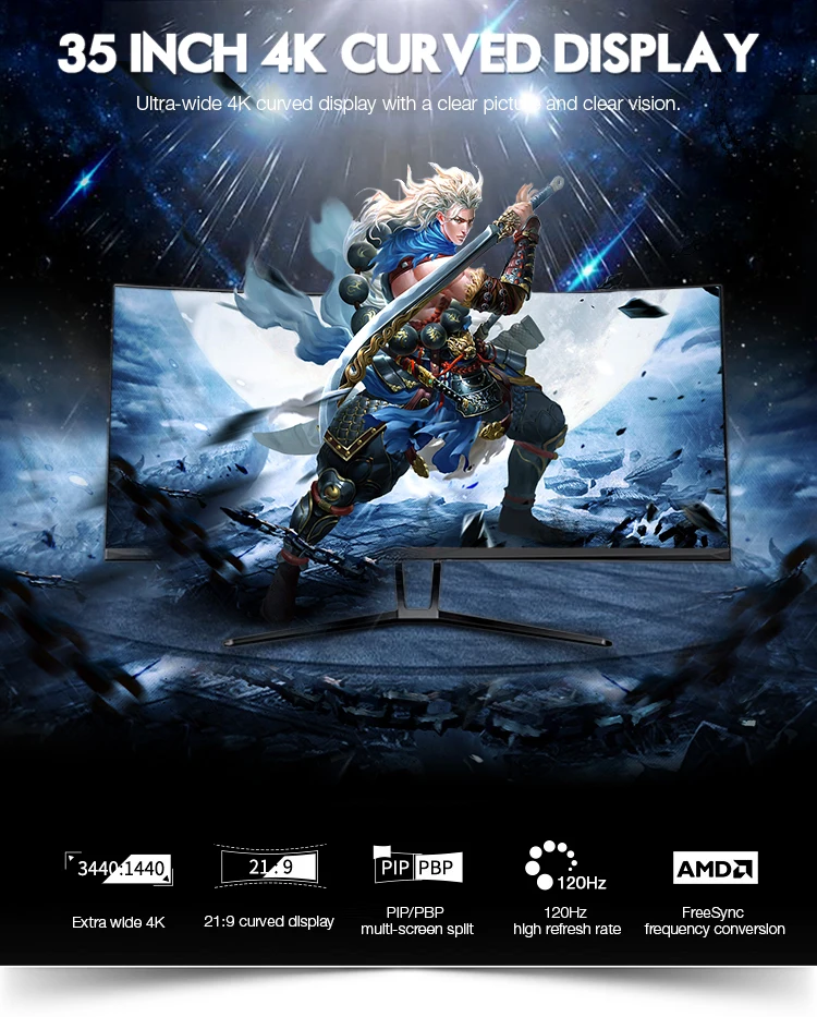 MVA Panel 35 Inch Curved 4K LED Screen 100HZ Gaming Monitor