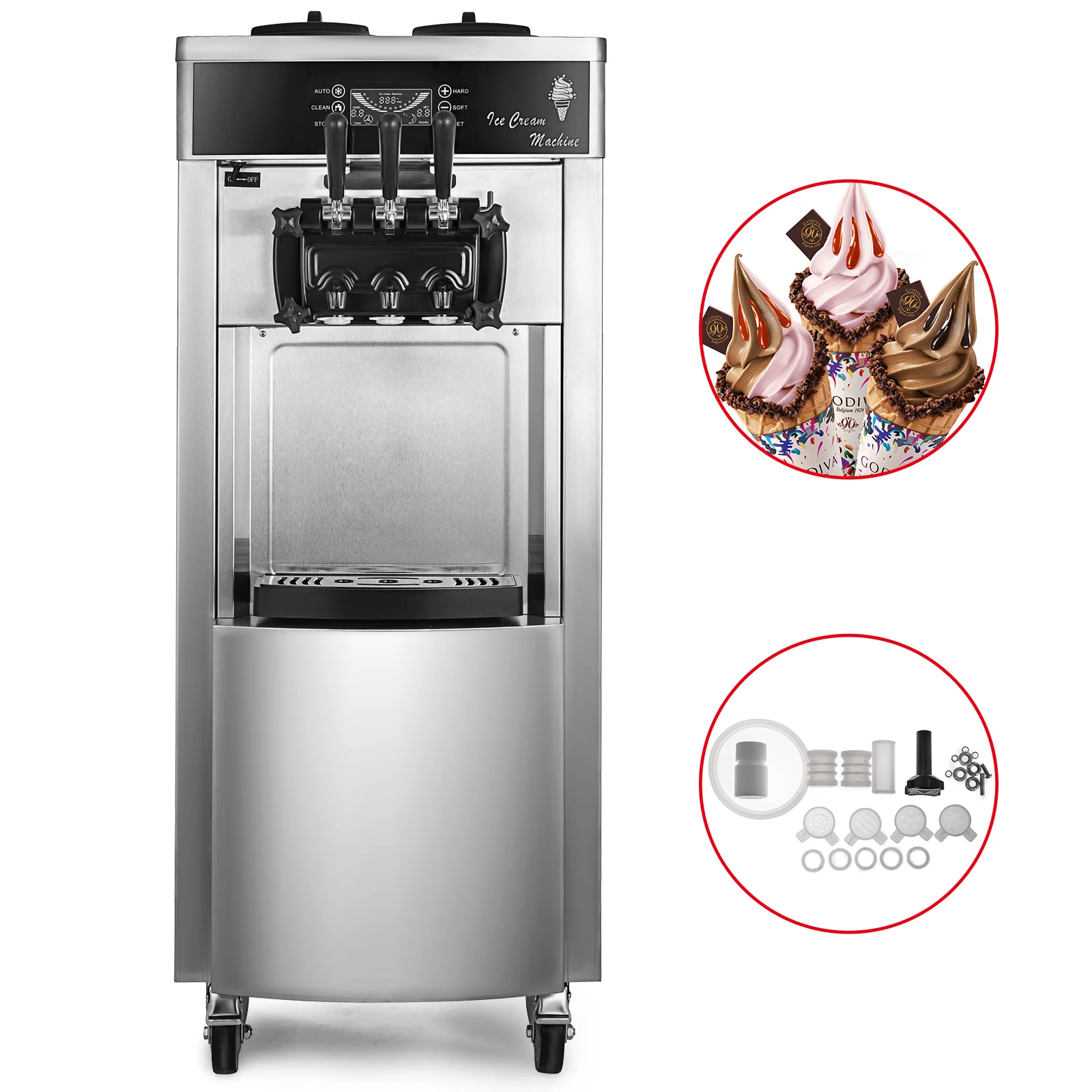 VEVOR Ice Cream Machine - 3 Flavor Soft Twist Space Maker