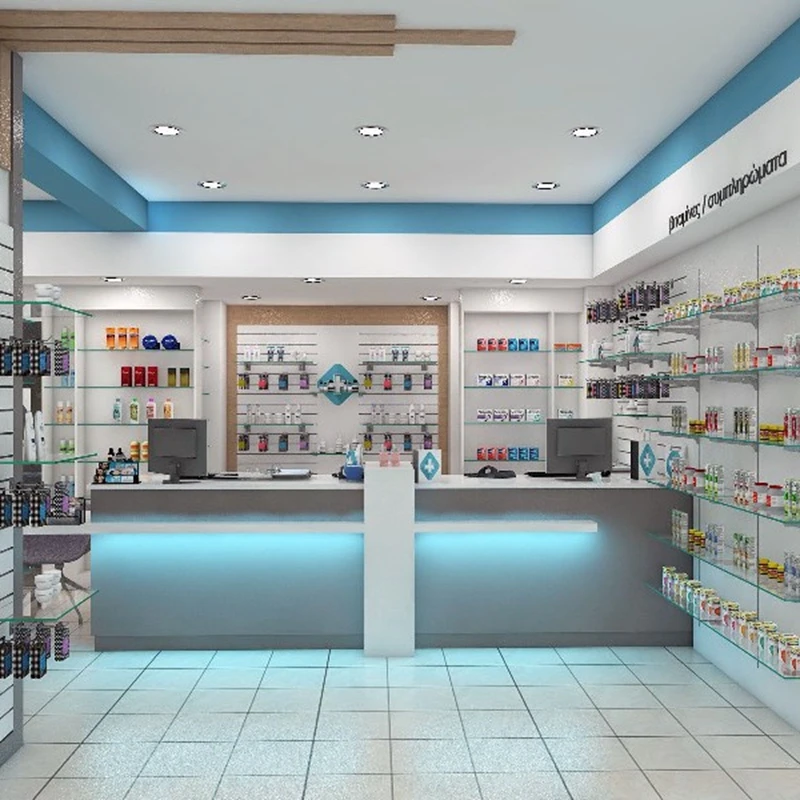 Cosmetic Sweet Modern Wooden Medical Store Counter Design