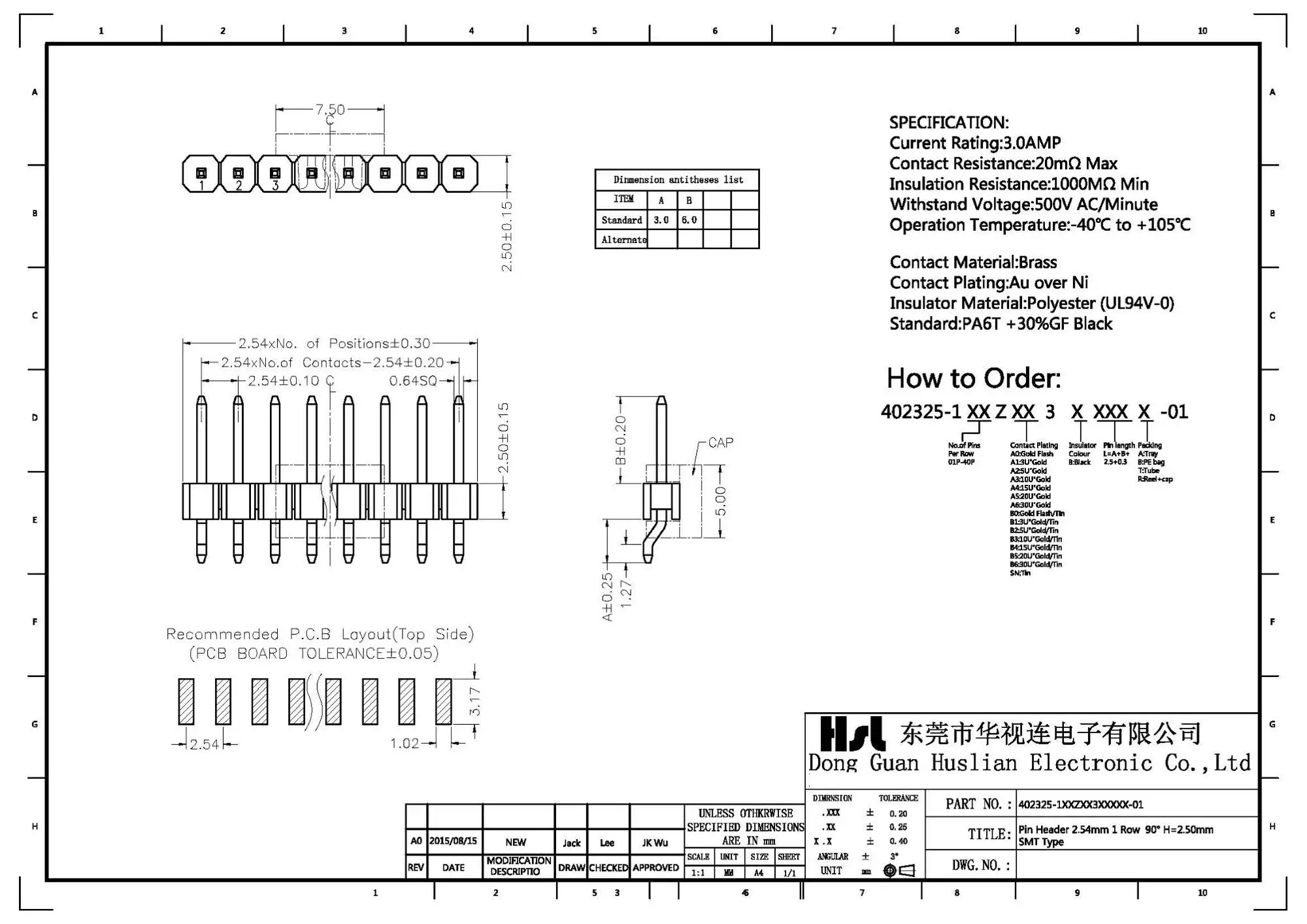 Smt Male Pin Header Connector 1.27mm 2.0mm 2.54mm Pcb Connector - Buy ...