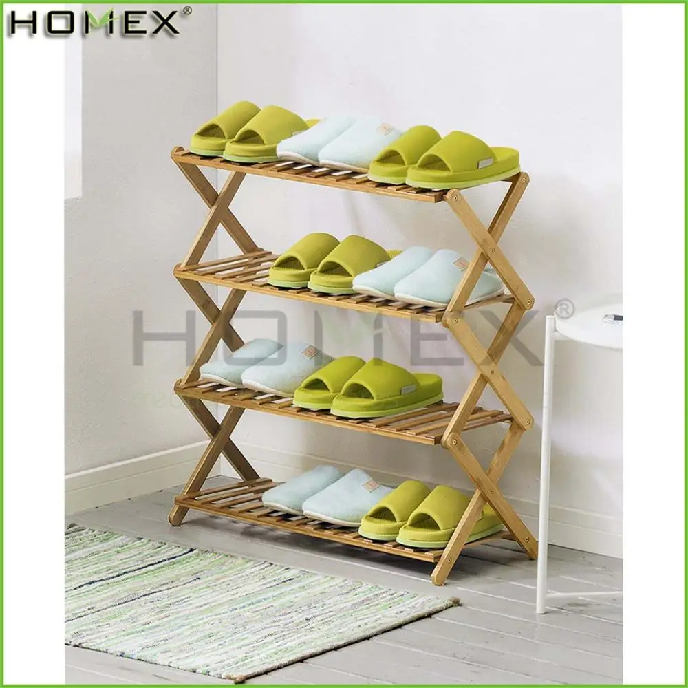 Folding Bamboo Shoe Rack 4 Storage Shoe Shelf/homex_bsci Factory - Buy ...