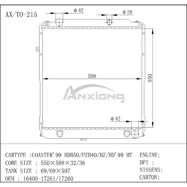 汽车散热器 Oem: 16400-17261/17260 550*588*32/36 吨 - Buy 汽车散热器，16400-17260 ...
