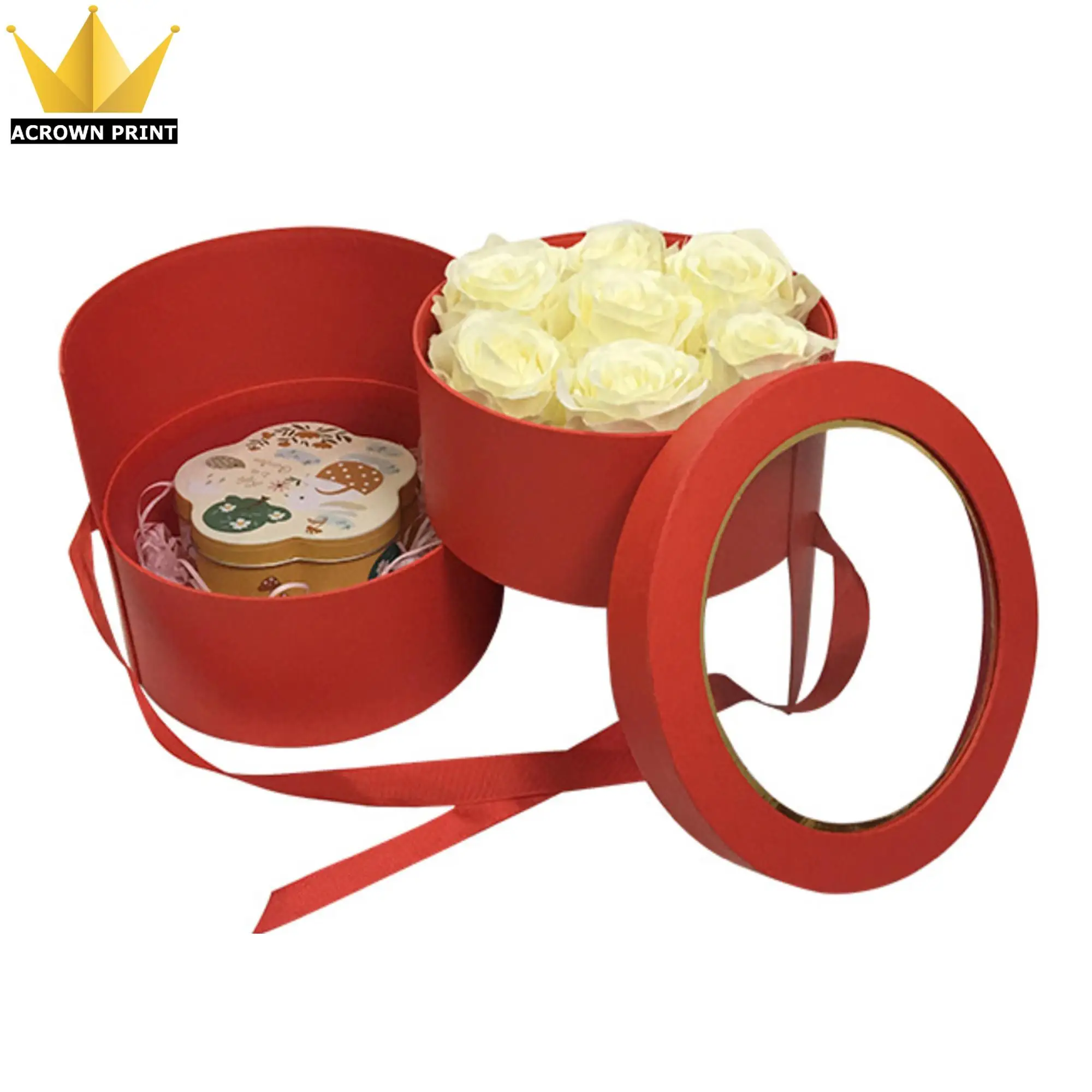 2018 Newest Cardboard 2-tier Round Flower And Gift Packaging Box With ...