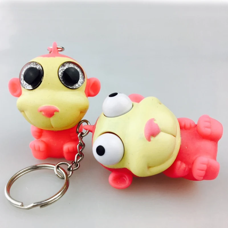Novelty Animal Squeeze Popper Keychains Glitter Eyes Popper Monkey ...