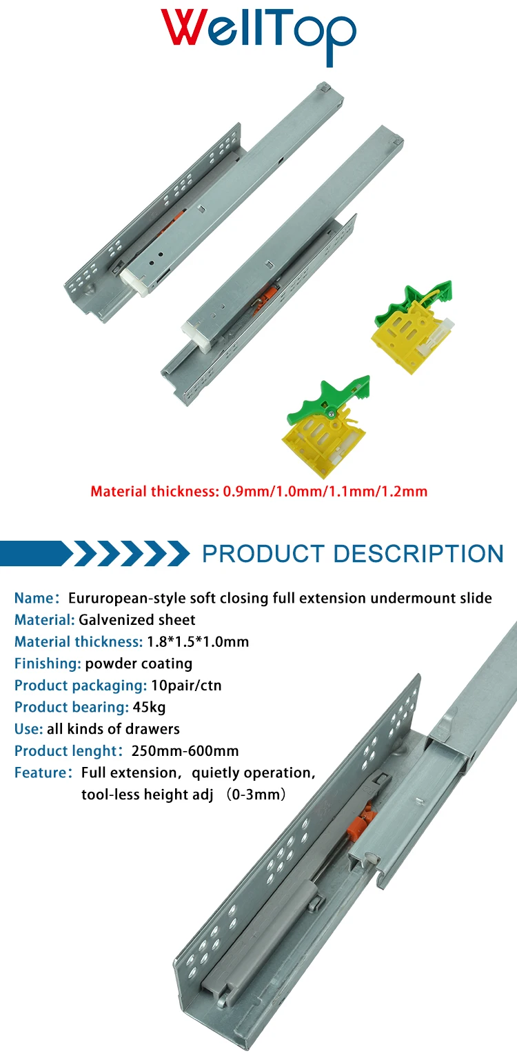 Welltop Furniture Hardware - Concealed Drawer Rail Slide