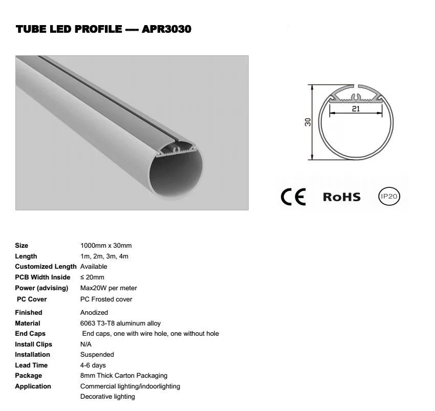 Easinghome Round Tube LED Aluminum Extrusion - 30mm