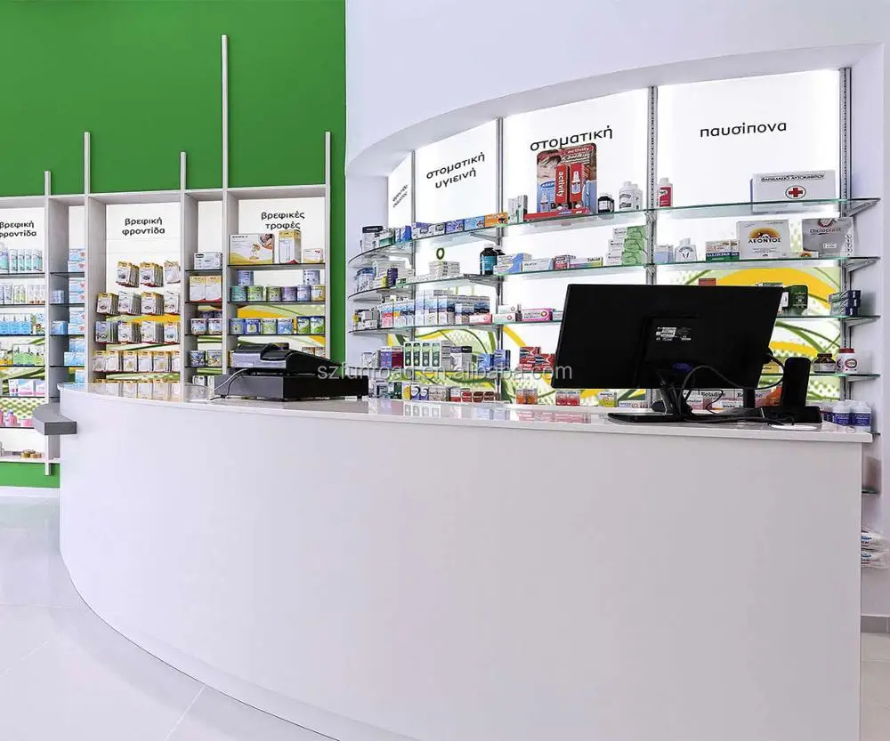 Retail Pharmacy Store Interior Display Shelf/reception Desk For Store ...