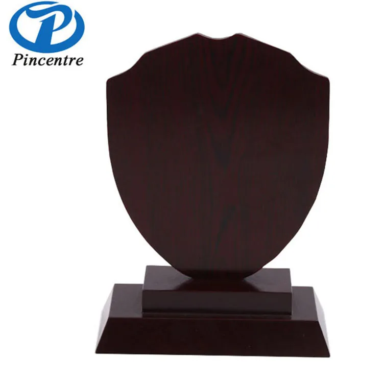 Custom Embossed Logo Wooden Shield Metal Trophy Award
