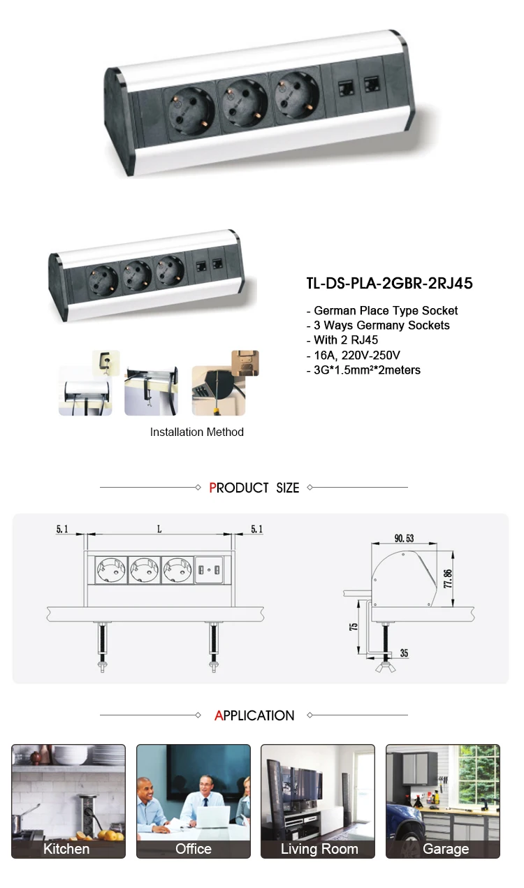 3 Germany Sockets 2 Rj45 Triangle Meeting Office Conference Desktop ...