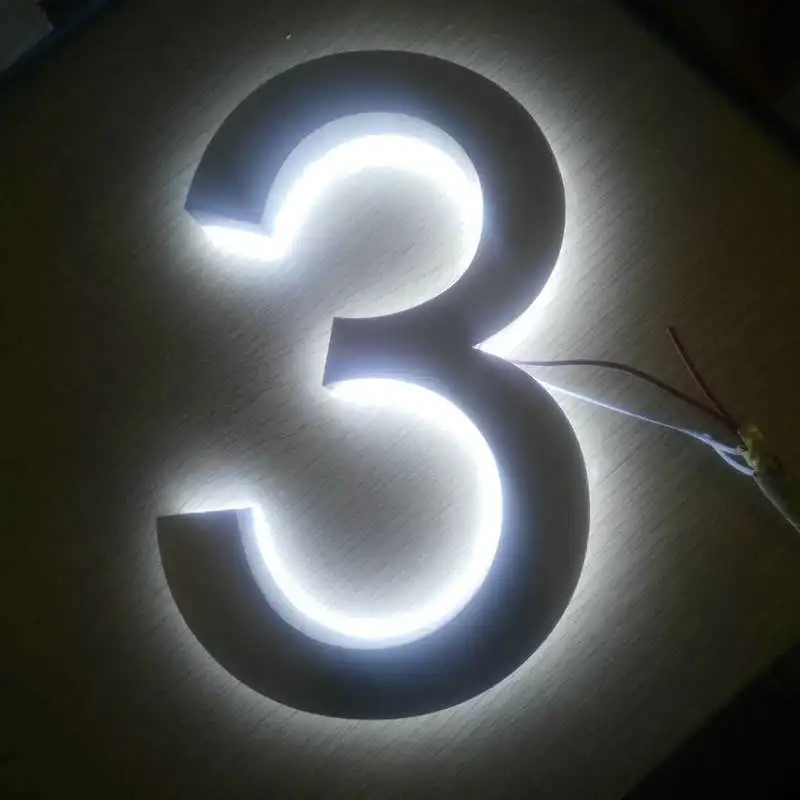 Custom Outdoor 3D Lighted Address Numbers - Stainless Steel LED