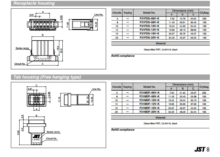 Jst 3.81mm Pitch J300 Series Connector F31fds-10v-k Jfa Wire To Board And Wire To Wire 10 Pin ...
