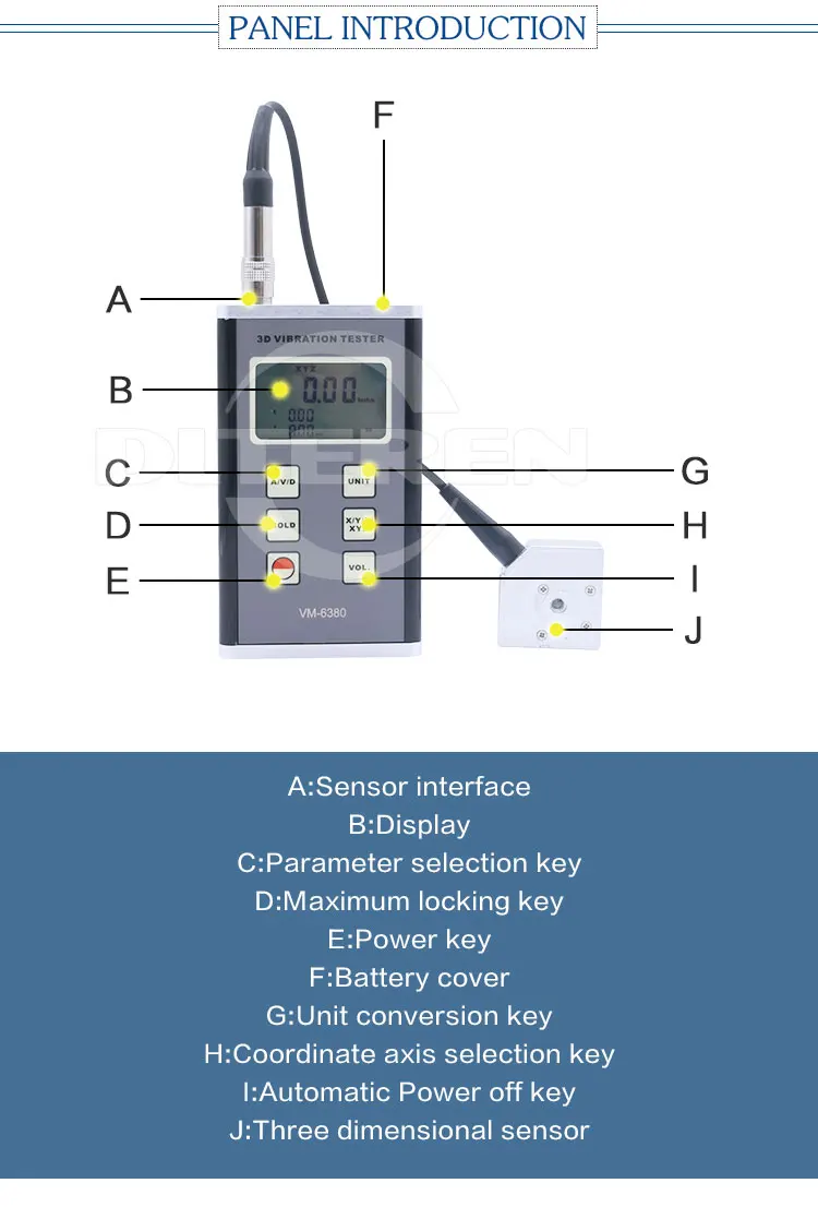 Vm 6380 Digital Piezoelectric Accelerometer 3 Axis Vibration Meter
