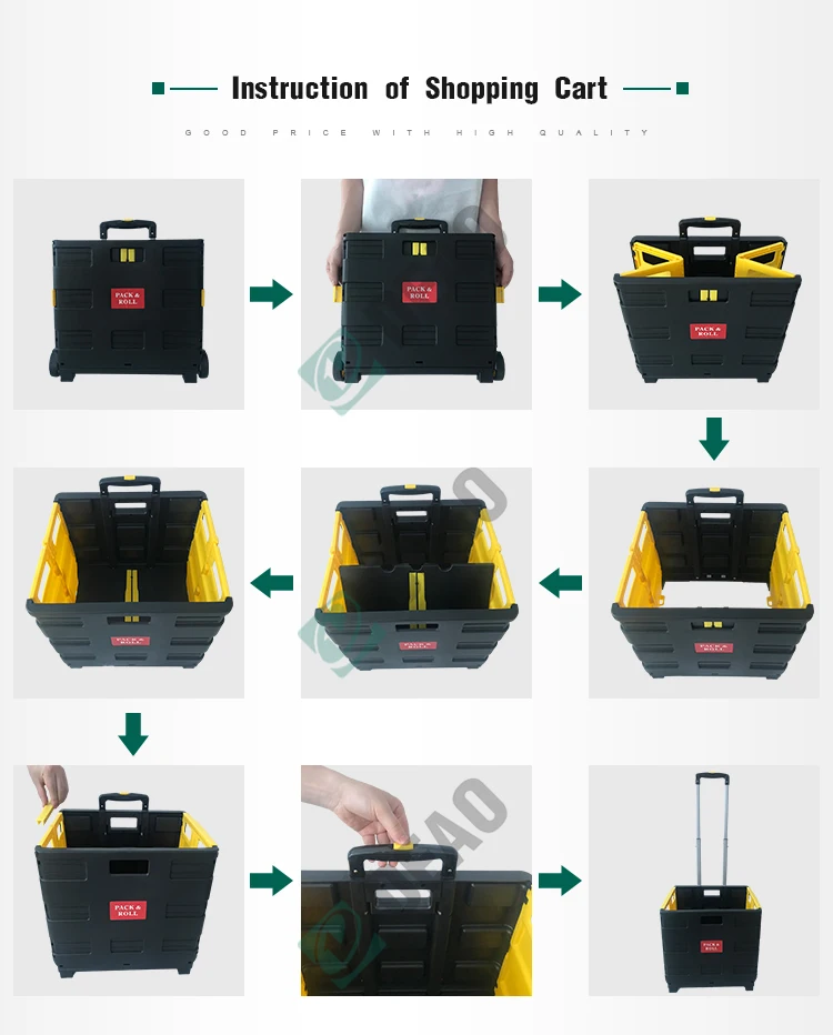 Durable Plastic Foldable Folding Crate Box Trolley Cart