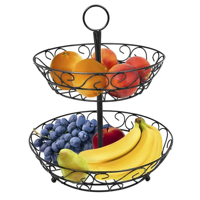 Metal Countertop Wicker Display 2 Tier Fruit Basket Stand - Buy 2 Tier ...