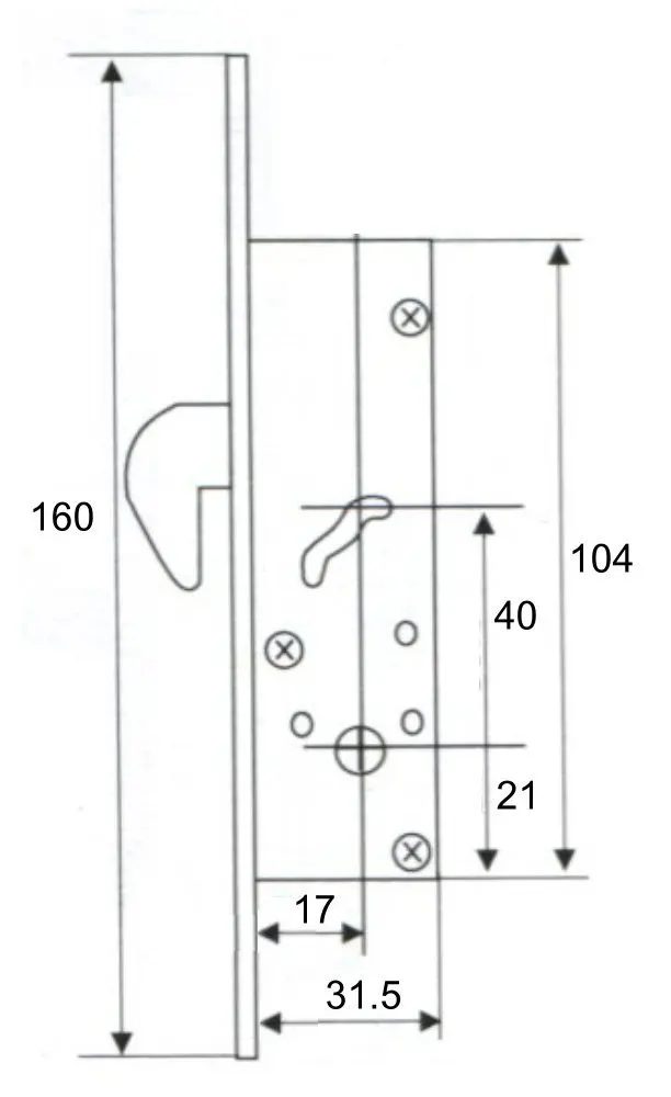 Cross Key Narrow Stile Door Hook Bolt Mortise Lock