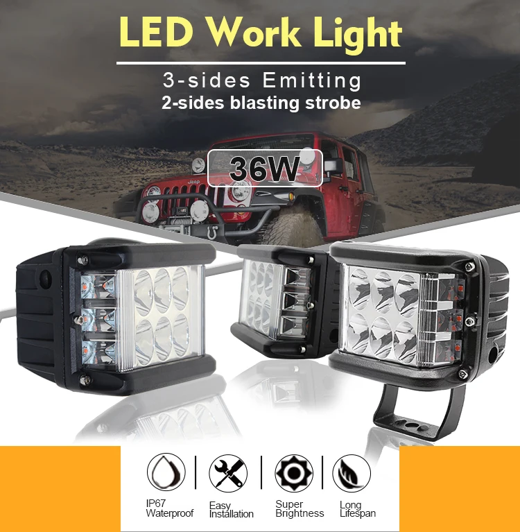 4 Inch 36W 2 Sides Strobe Flashing LED Work Light for Trucks