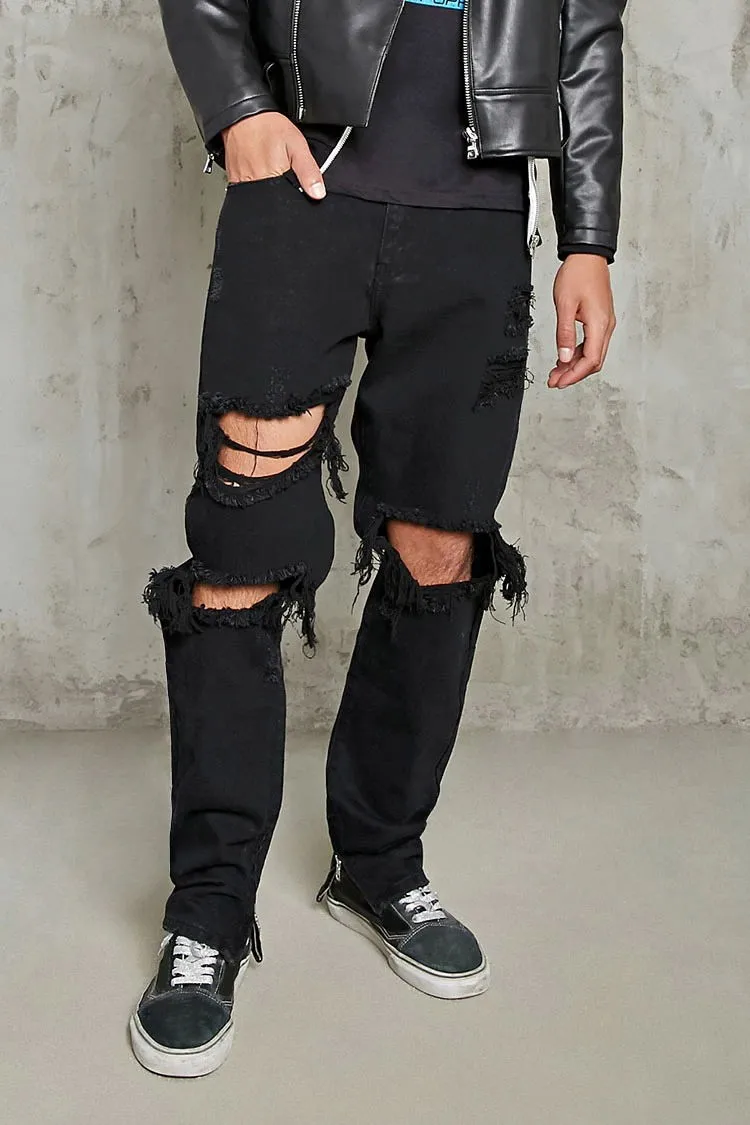 New Style Jeans Long Pent Men Slim-fit Zip Distressed Mens Jeans Accept ...