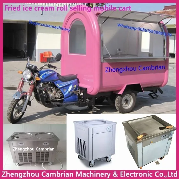 Color Customized Motorcycle Food Cart With Fried Ice Cream Machine ...
