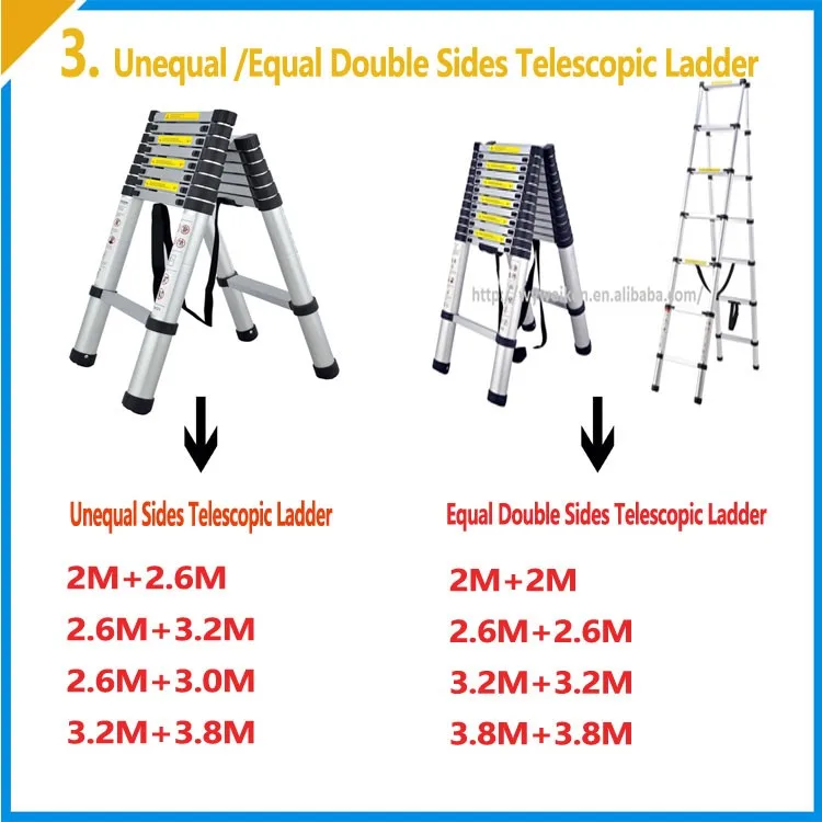 3.8m(15.5ft)/3.2m(12.5ft) En131-6 Telescopic Ladder Carbon Fiber Ladder ...