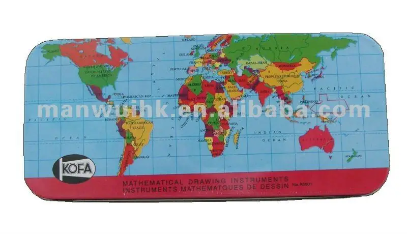 A5001-9-wm Kofa Brand 9pcs Mathematical Set In World Map Tin Box - Buy ...