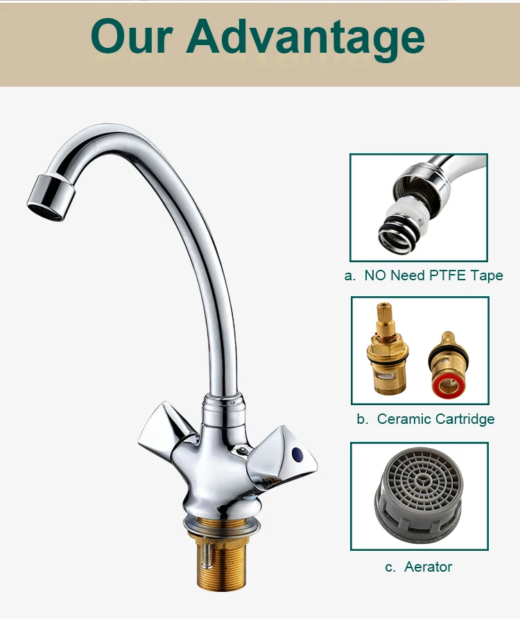 OEM 1 Hole 2 Handles Ceramic Cartridge Double Kitchen Sink Faucet Mixer