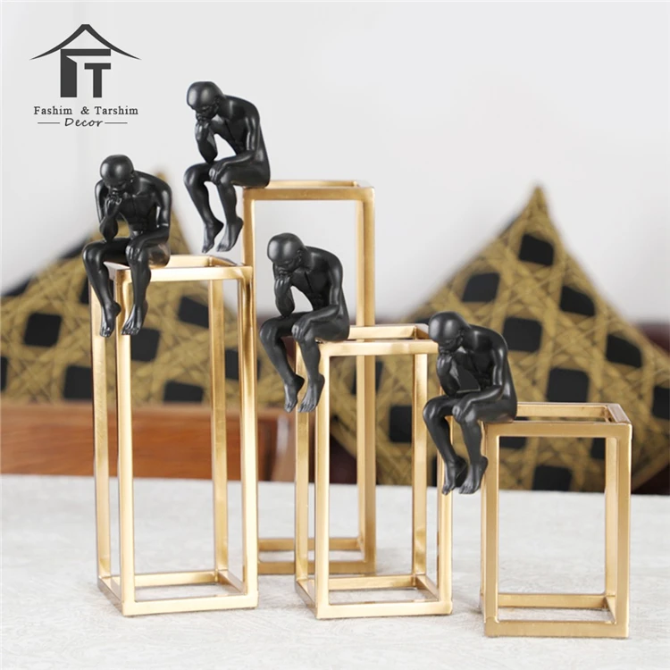 Antique Brass Thinker Man Sculpture Tabletop Decor Art Prints Home ...