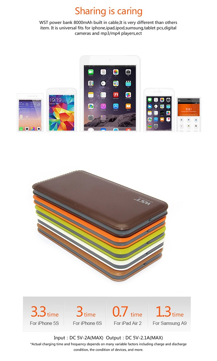 Bsci Manufacturer Built In Cable Powerbank Rohs 8000mah Power Bank ...