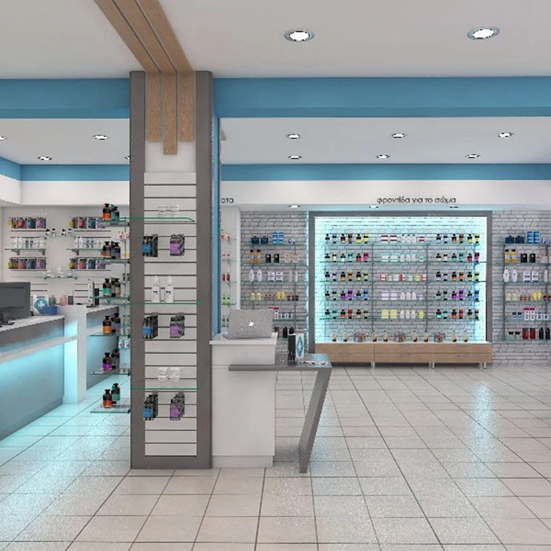 Cosmetic Sweet Modern Wooden Medical Store Counter Design