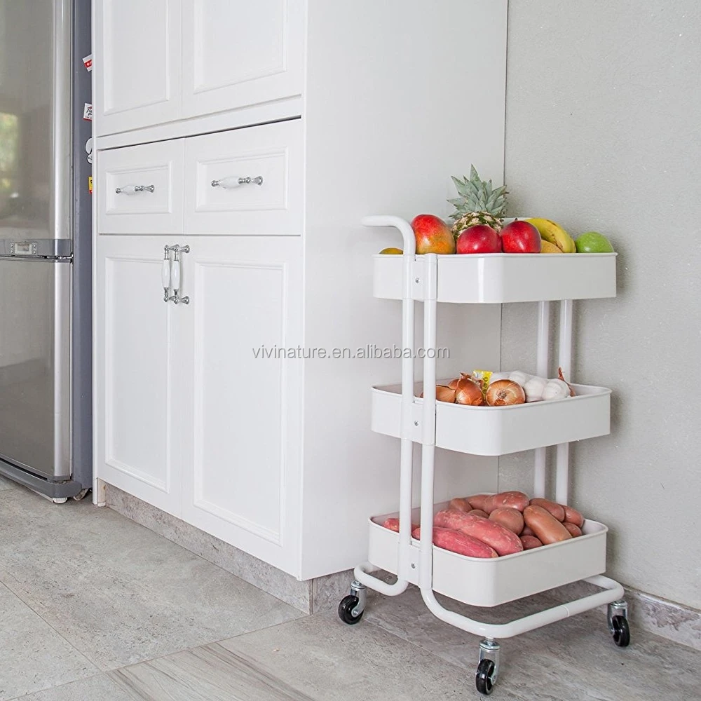 3Tier Rolling Metal Shelving Utility Storage Cart with Wheels| Alibaba.com