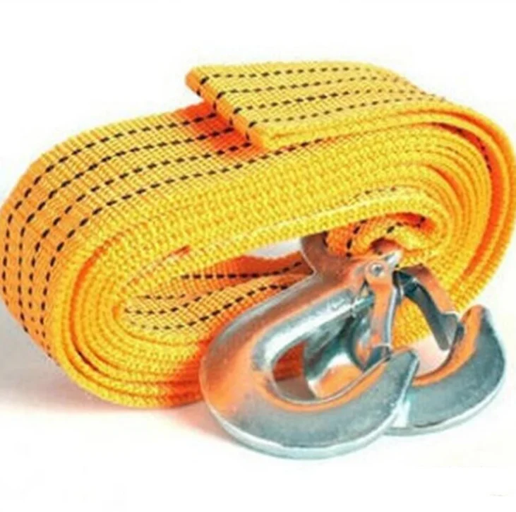 Yellow 4m 5000kg Towing Pull Strap Rope With Hooks Nylon Car Tow Cable ...