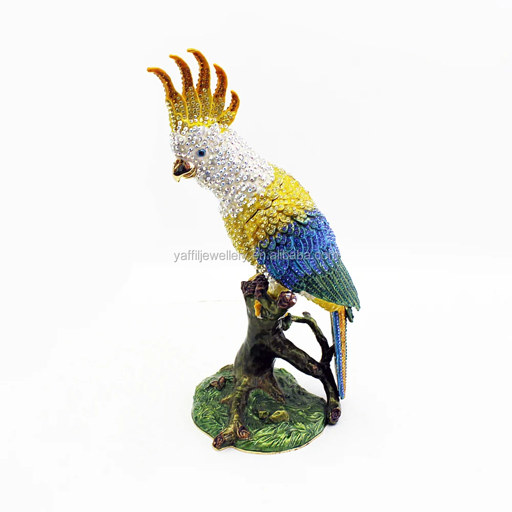 Birds Design Jeweled Enamel Trinket Box - Parrot - Buy Metal Jewelry ...