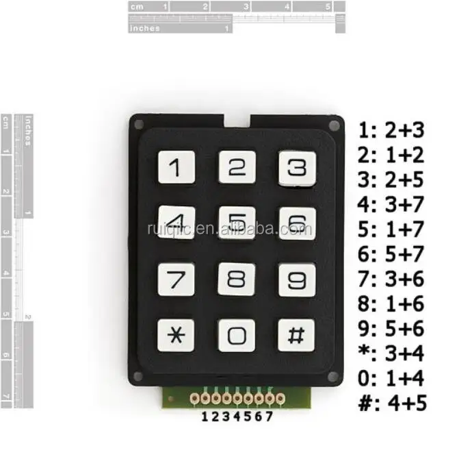 Hot Selling 12 Key Membrane Switch Keypad 4 X 3 Matrix Array
