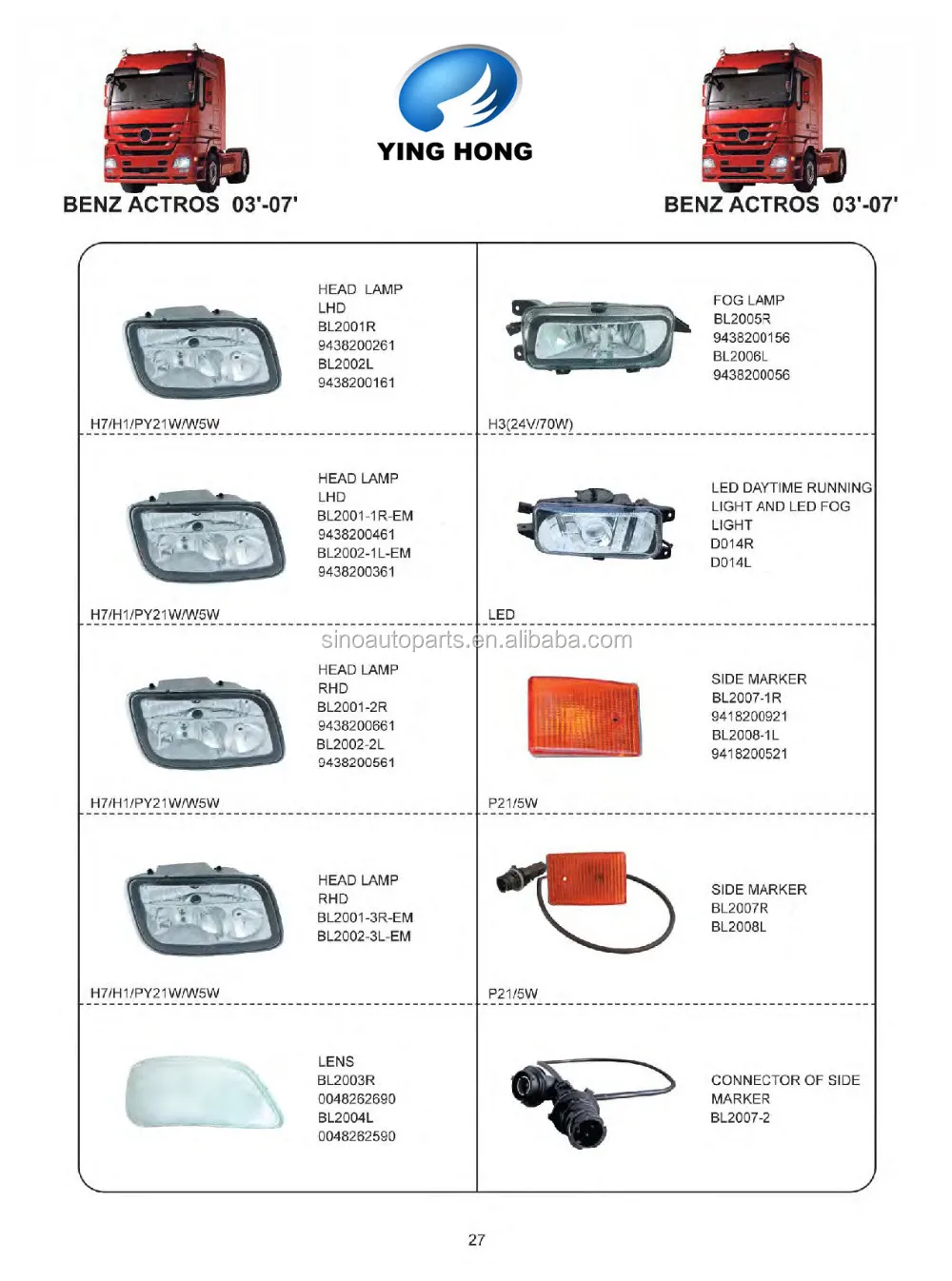 Truck Fog Lamp Light 9438200156 9438200056 For Benz Actros 03-07 - Buy ...