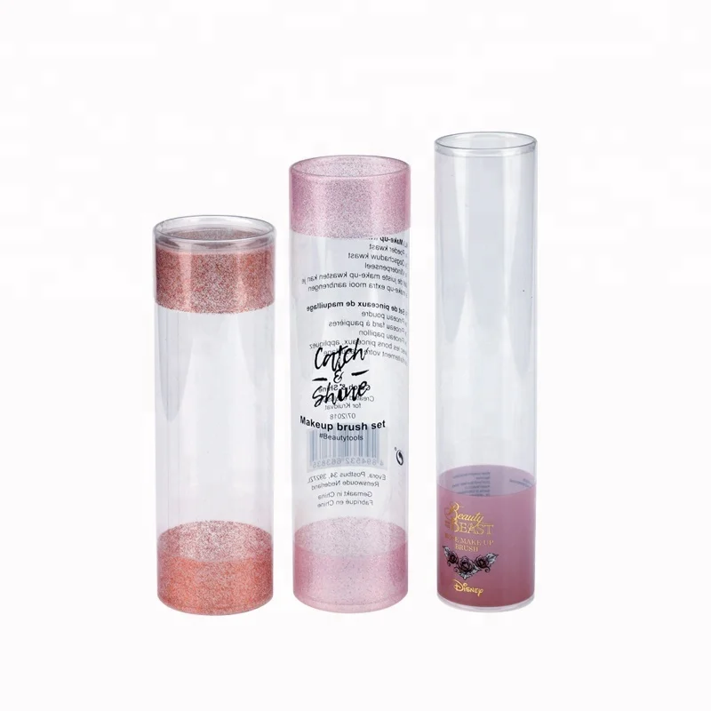 Crystal Clear Custom Cylindrical Package Glittering Plastic Round ...