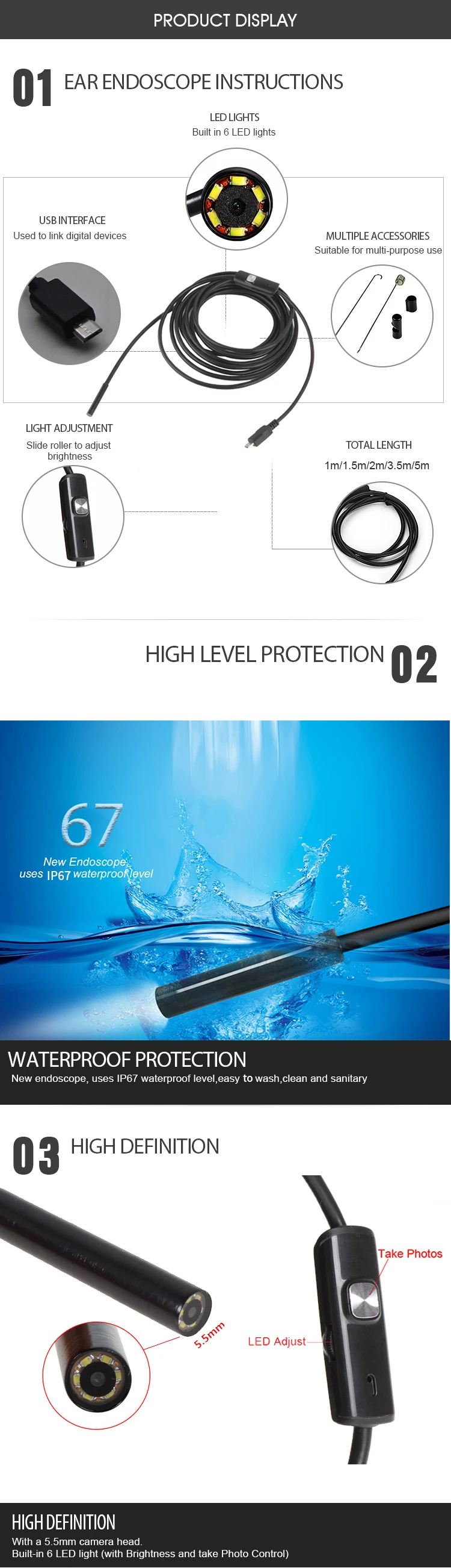 An97 7mm 5m Soft Cable Ip67 Driver Video Usb Waterproof Mini Borescope ...