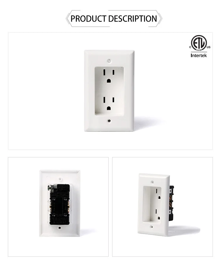 125V 1 Wall Gang Duplex Flush Mount Recessed Power Outlet