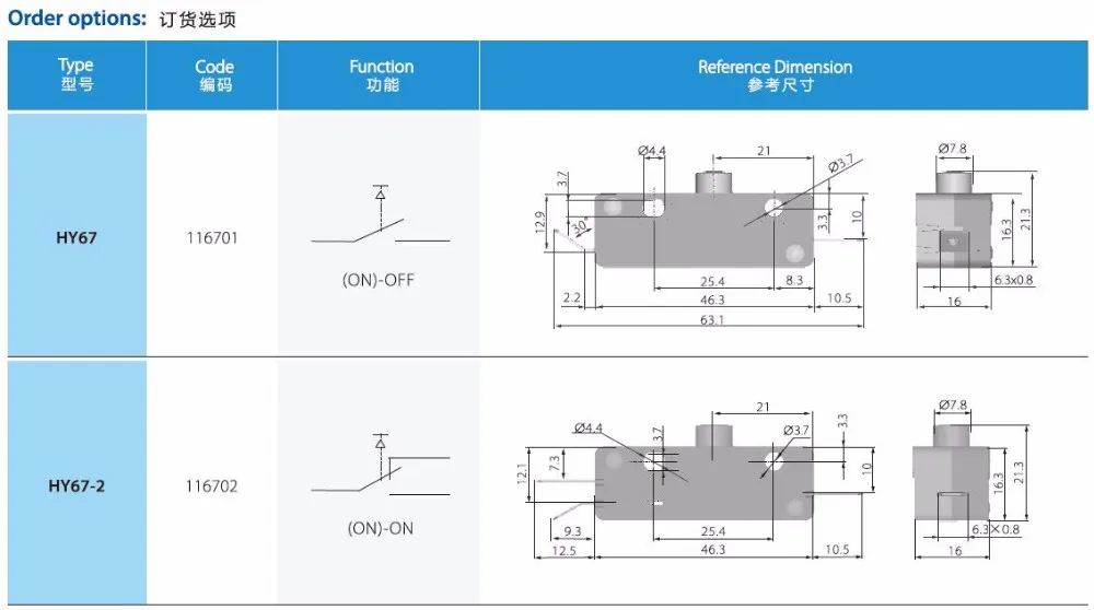 KEDU HY67 250v 15a 3pin Momentary Push Button Switch - UL CE