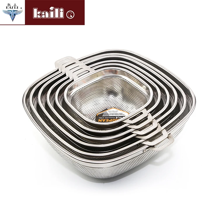 Square Stainless Steel Rice Colander Set with Handle
