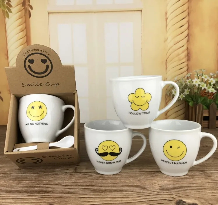 Hot Smile Coffee Mug With Spoon 220ml Blank Cheap Small Cute Coffee Mug ...