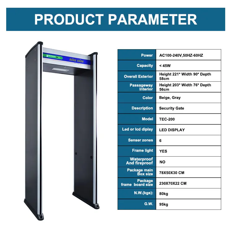 6 Zones High Sensitivity Walk Through Metal Detector Gate Tec-200 With ...