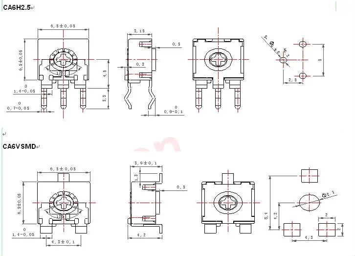 6mm SMD TRIMMER POTENTIOMETR PT6 CA6 PIHER ACP Trimmer Potentiometer