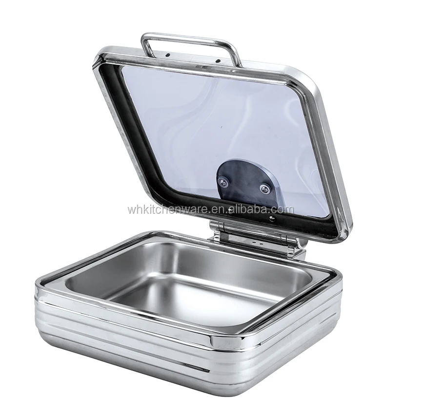 Deluxe Rectangular Induction Glass Lid Chafing Dish - W46002