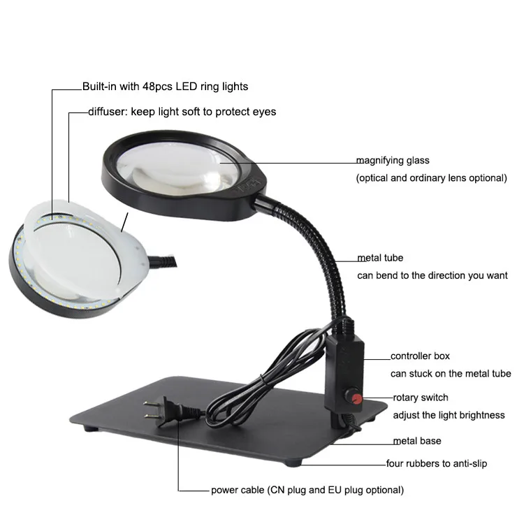 PD-032C Desktop Magnifier Lamp - 10X Optical Lens with LED Light