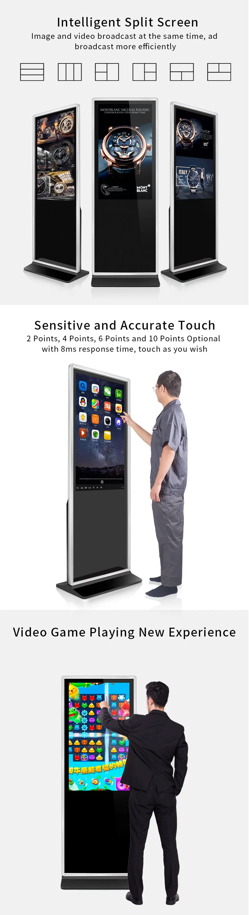 55 Inch Led Multi Touch Screen Digital Signage Kiosk Built-in Pc X86 ...